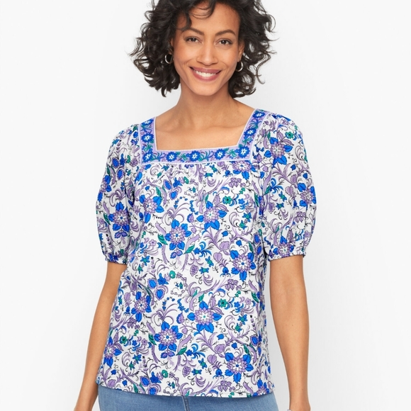 Talbots | Tops | Talbots Square Neck Floral Blouse Top | Poshmark